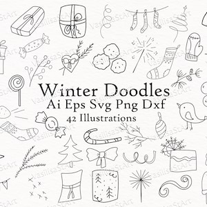 WINTER Clipart, Doodle Vector Icons, Winter Symbols Holidays Hand Drawn ...