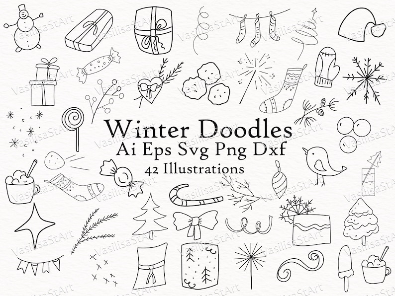 WINTER Clipart, Doodle Vector Icons, Winter Symbols Holidays Hand Drawn ...