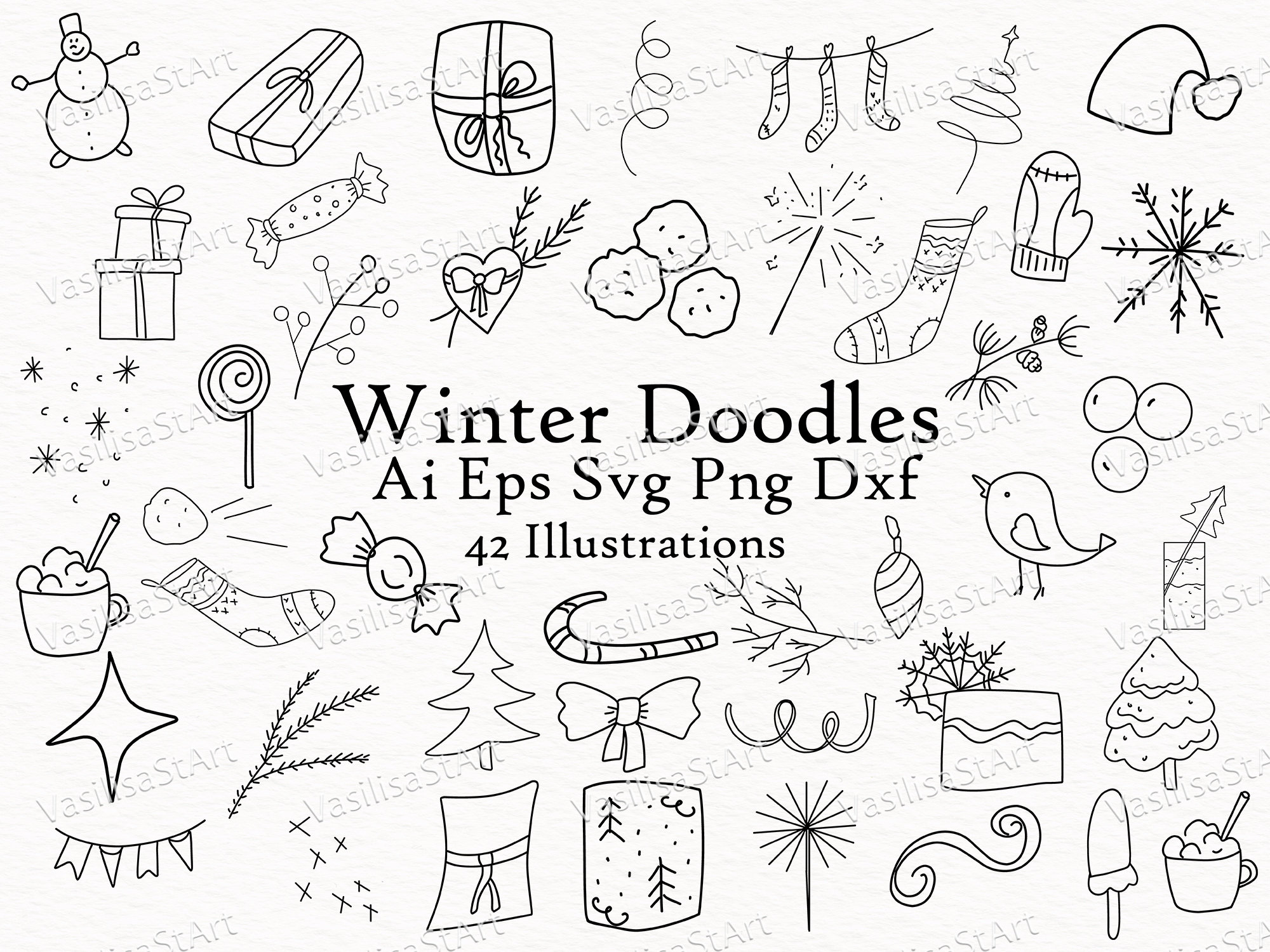 WINTER Clipart, Doodle Vector Icons, Winter Symbols Holidays Hand Drawn ...