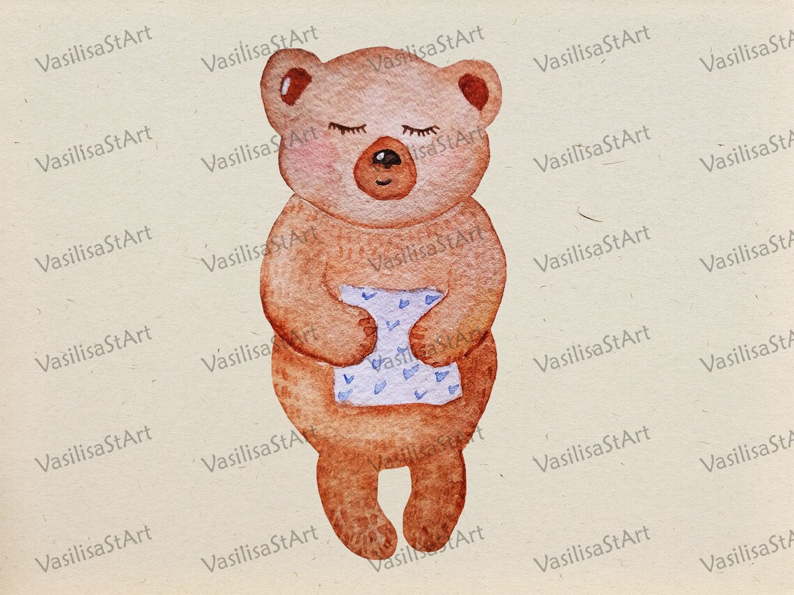 Baby Bear Watercolor Clipart Baby Boy Clipart Hand Drawn - Etsy
