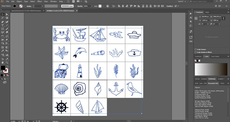 23 Nautical Doodles Bundle, Vector Pack, Ocean Clipart, Nautical ...