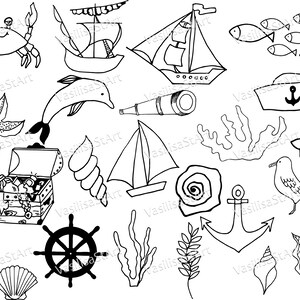 23 Nautical Doodles Bundle, Vector Pack, Ocean Clipart, Nautical ...