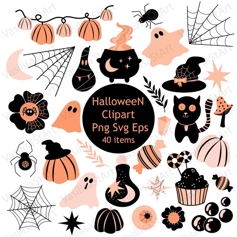 Halloween Vector Clipart Bundle, Svg, Eps, Png. Spooky Clipart. 40 Cute ...