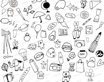 77 Spring Doodles Vector Pack, Svg Doodles, Black and White Clipart ...