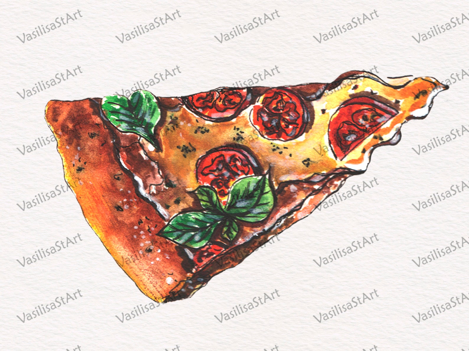 Slice of Pizza Watercolor Clipart, Pizza PNG Download, Digital Image ...