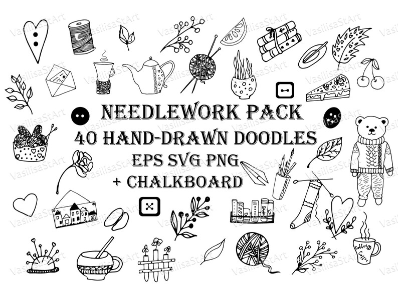 40 Needlework Vector Clipart, Knitting Clipart, Sewing, Handicraft ...