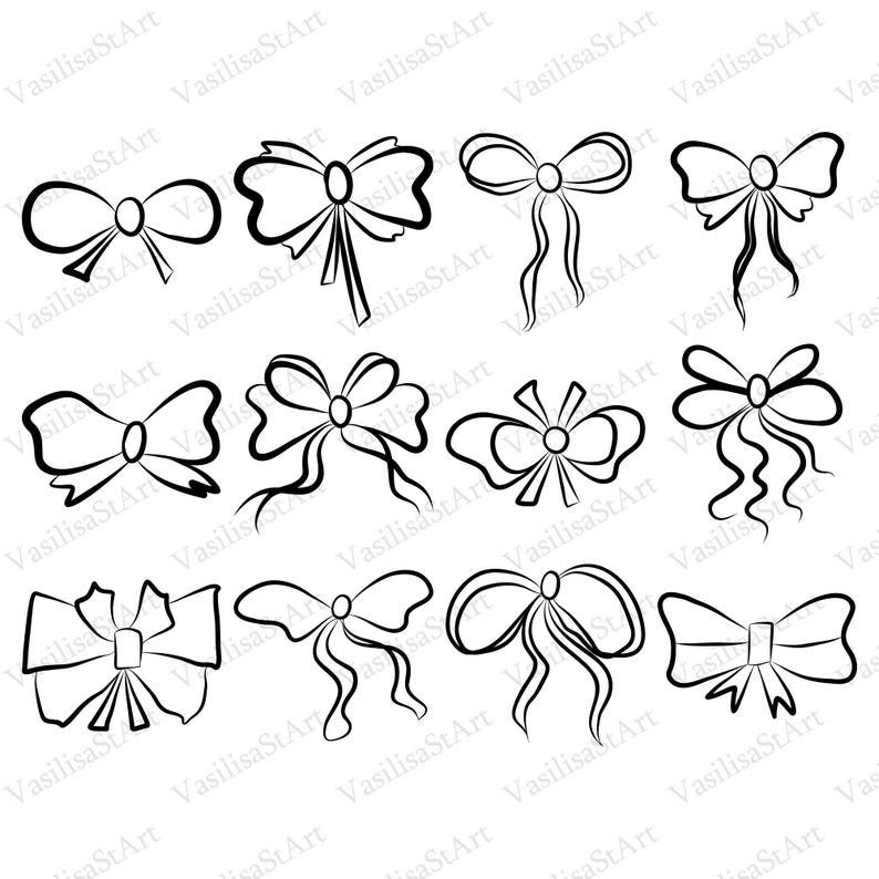 50 Hand Drawn Bow Ties Clip Art, Svg Png Eps Illustrations, Ribbon Bows ...
