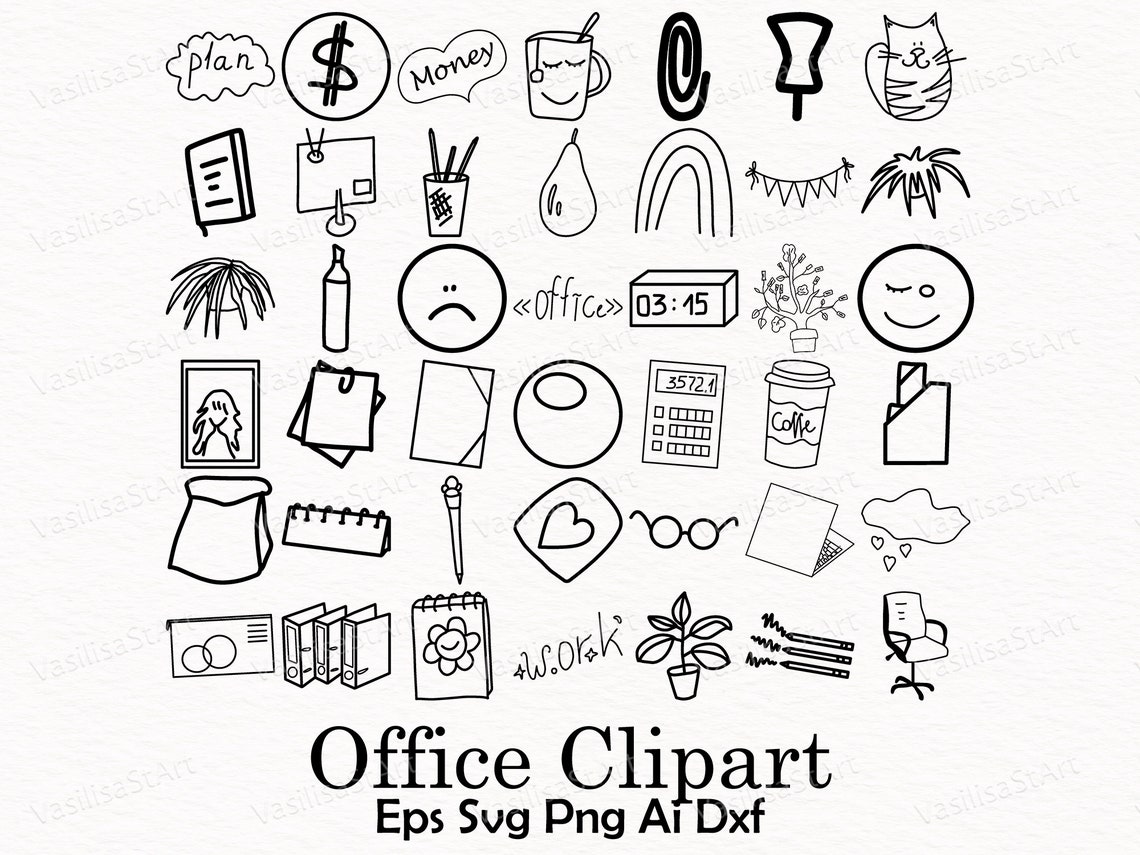 Office Clipart, Office Supplies Clipart, Work Items, Business Doodles ...
