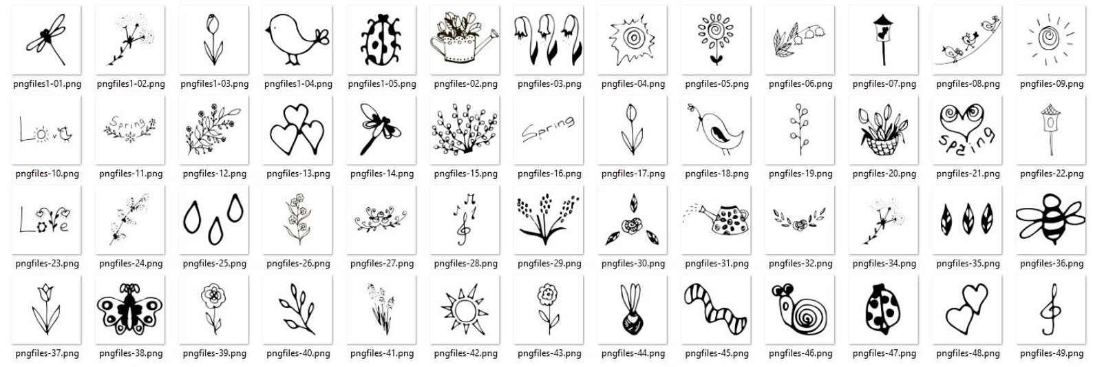 52 Spring Doodles Vector Pack, Svg Doodles, Black and White Clipart ...
