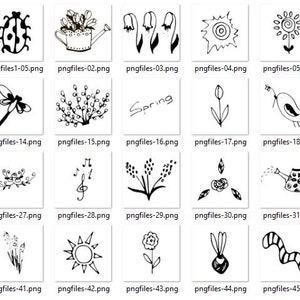 52 Spring Doodles Vector Pack, Svg Doodles, Black and White Clipart ...