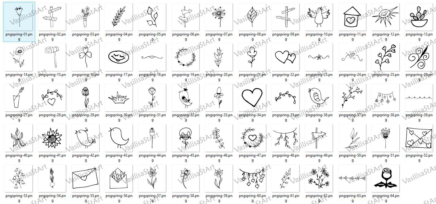 77 Spring Doodles Vector Pack, Svg Doodles, Black and White Clipart ...