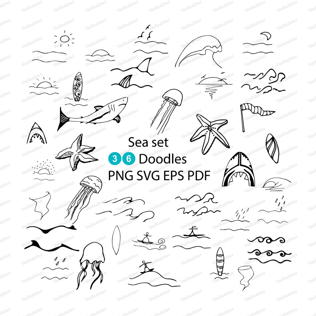 Sea Pack, 36 Beach Day Doodles, Svg Doodles, Hand Drawn Doodle Clipart ...
