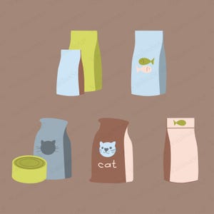 Cat Accessories Hand Drawn Clipart, Pet Supplies Vector Clipart, Cat ...