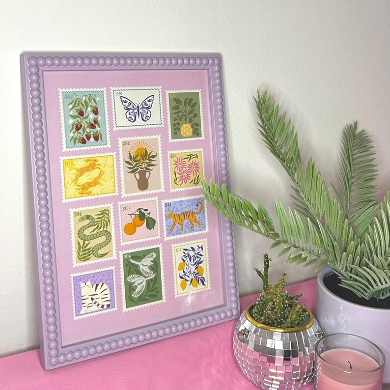A4 Pink Stamp Collection Wall Print | Funky Nature Cute Bedroom Soft ...