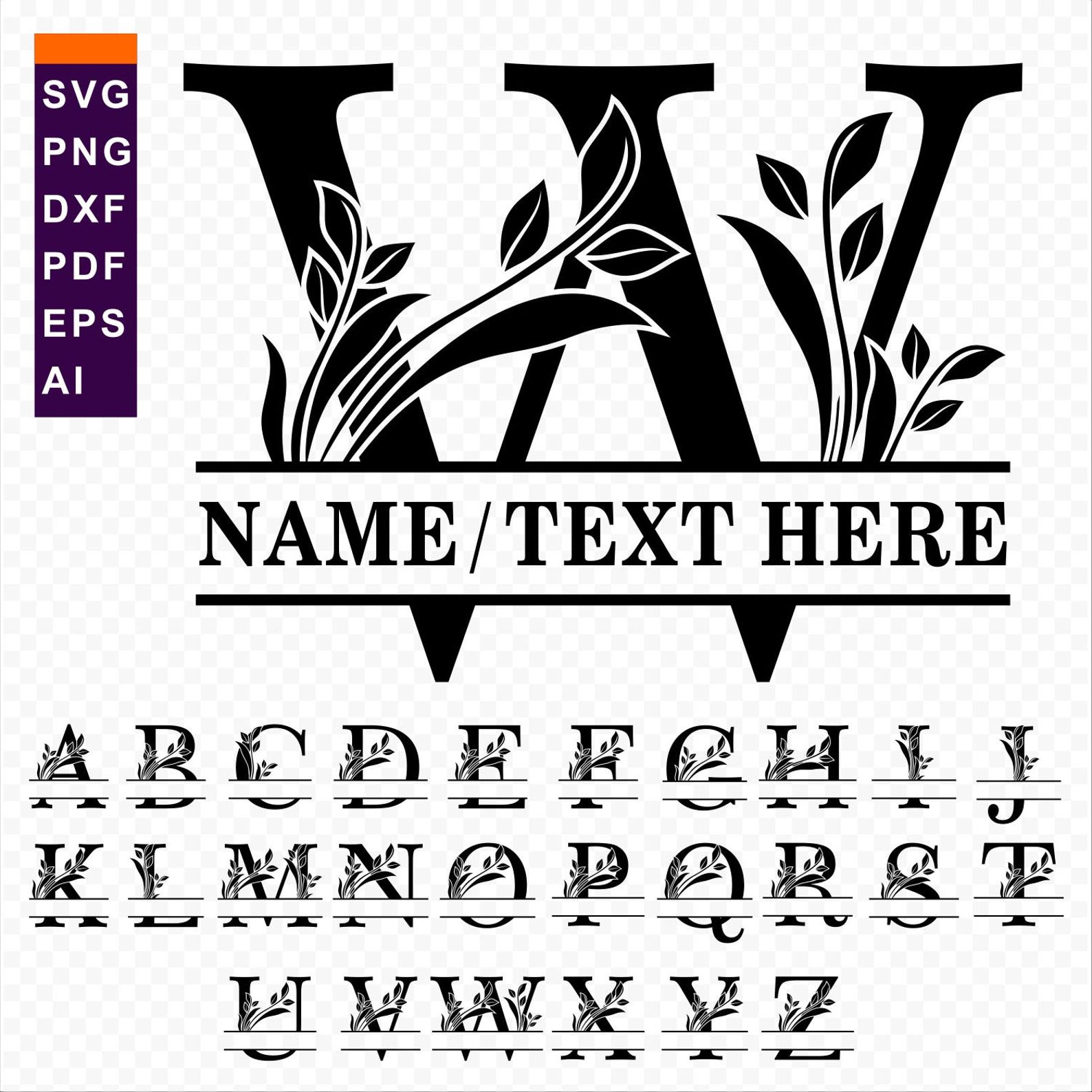 Floral Split Alphabet Monogram Letters Set A-Z SVG Designs, Monogram ...