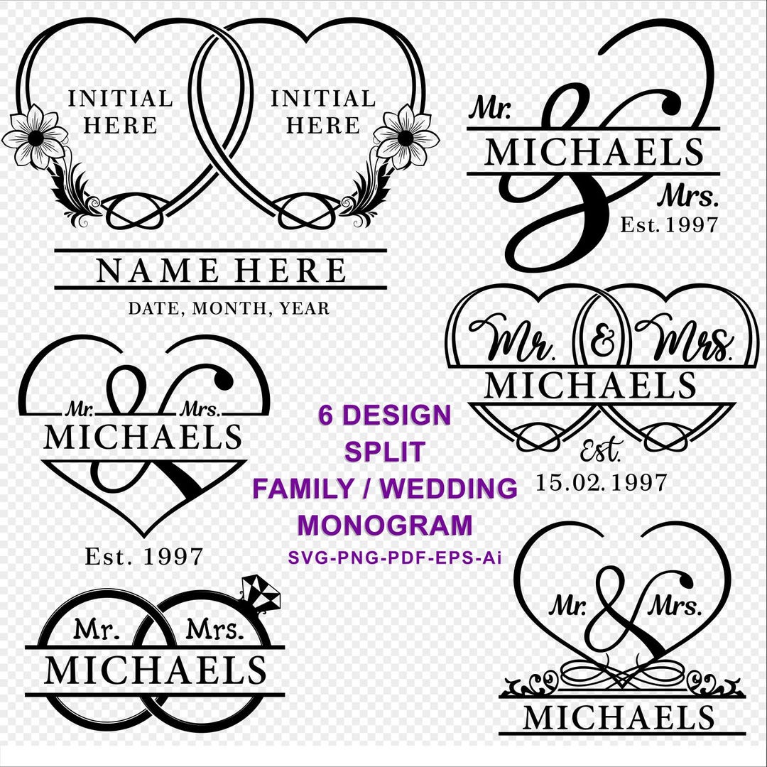 Wedding Split Monogram SVG Designs Bundle, Family Monogram SVG Cut File ...