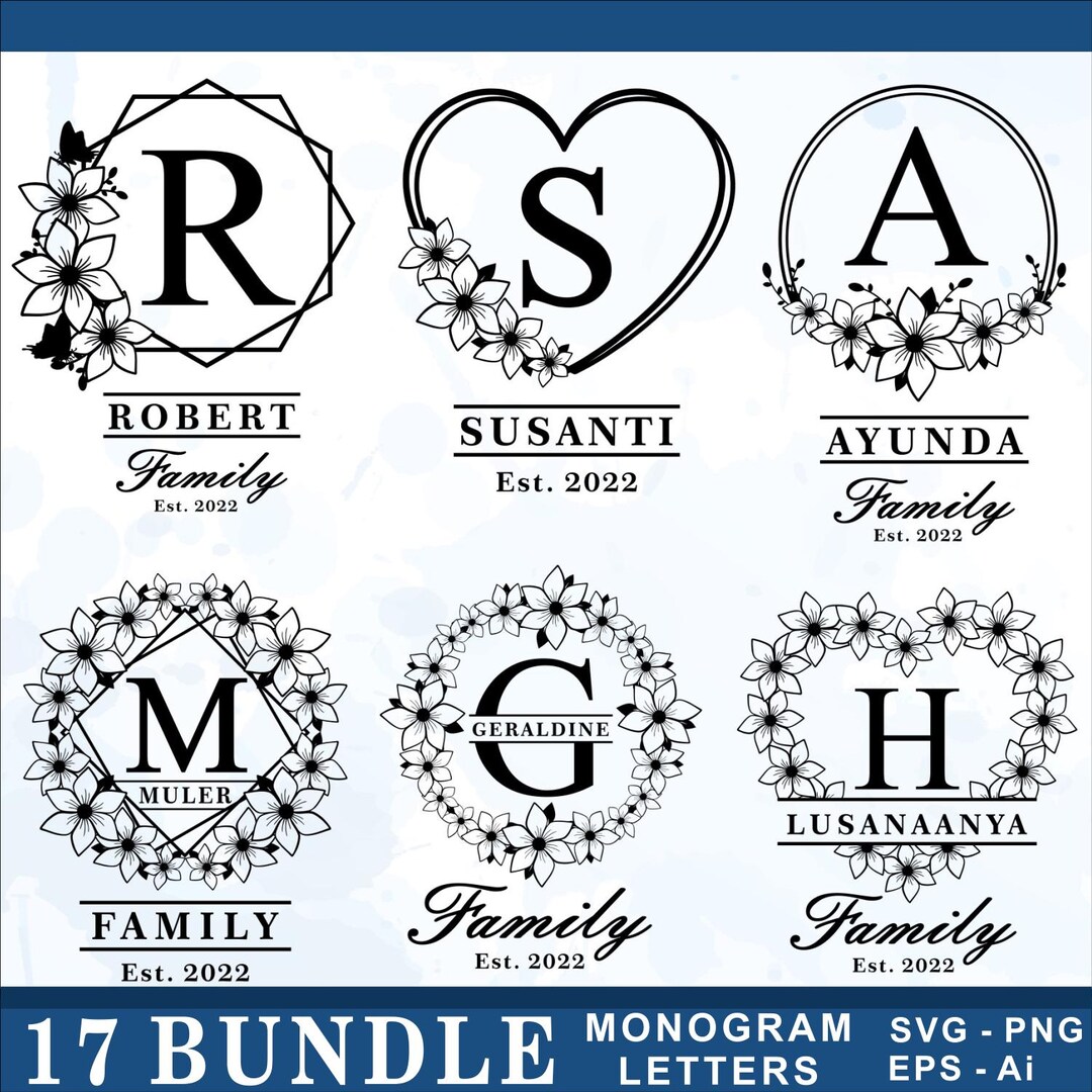 Flower Monogram Letters SVG Designs Bundle, Round Floral Monogram Font ...