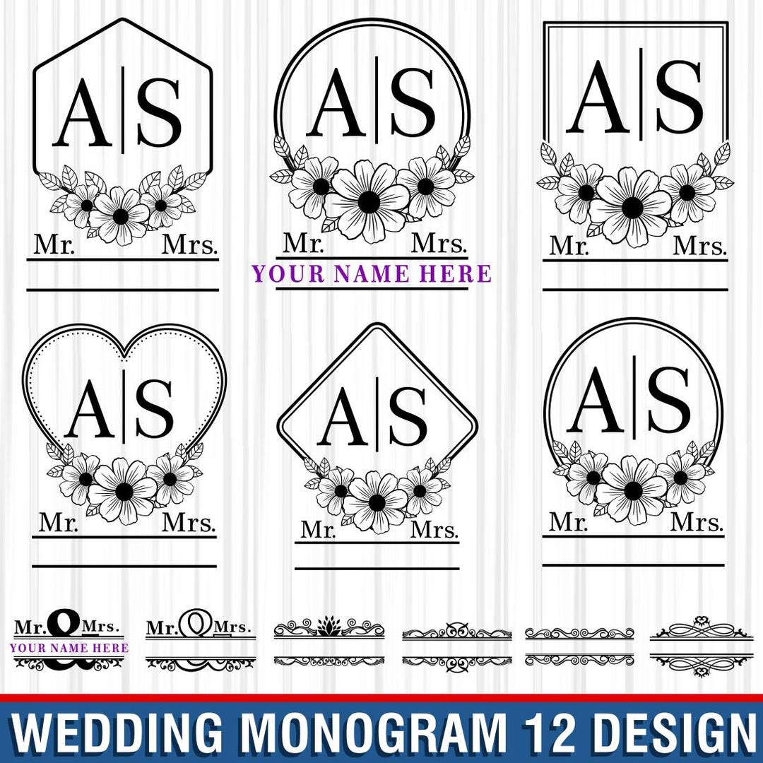 Wedding Split Monogram SVG Design Bundle, Family Monogram SVG Designs ...