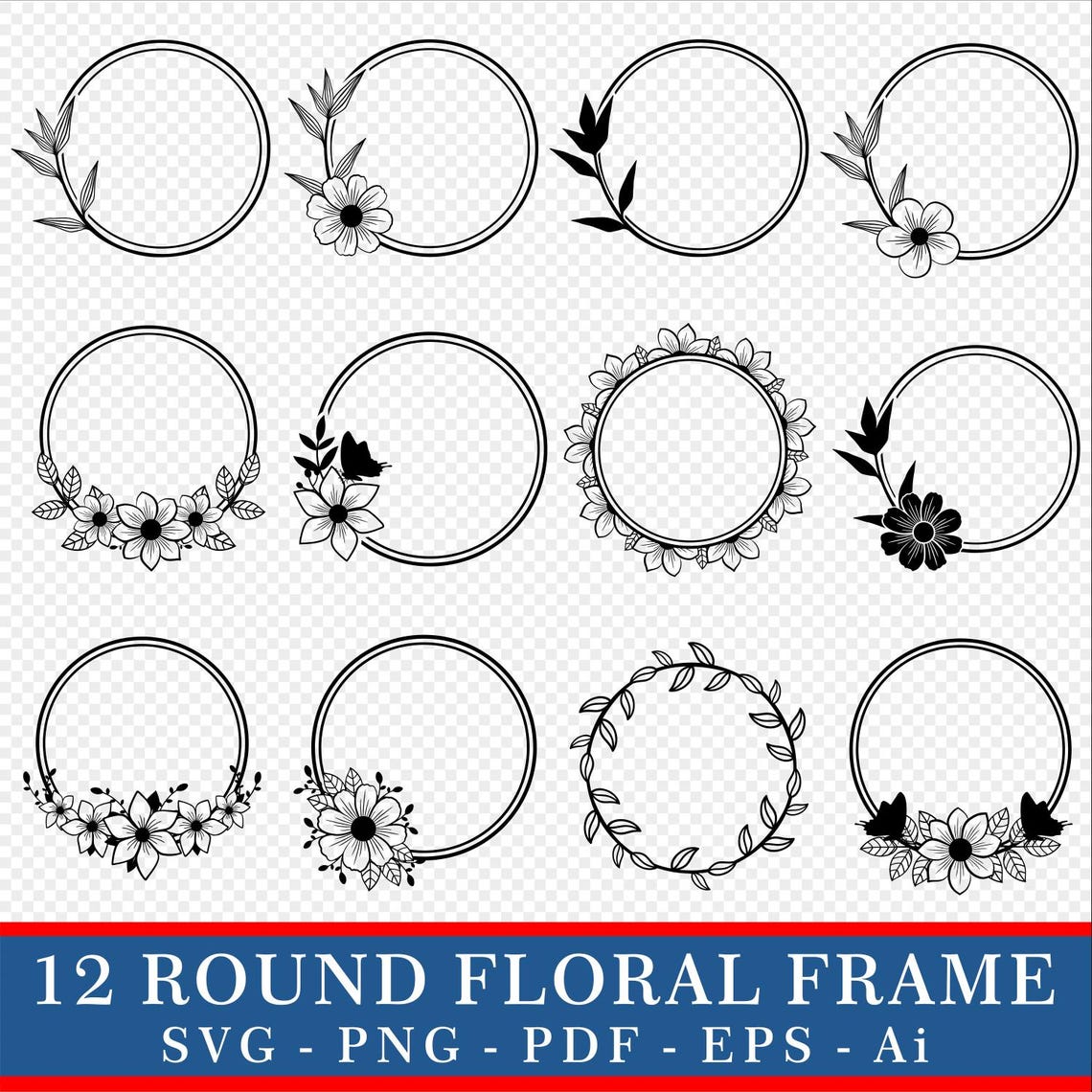 Round Floral Frame SVG Designs Bundle, Flowers Frames SVG Cut Files ...