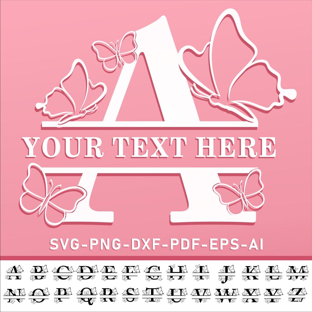 Butterfly Split Alphabet Monogram Letters Set A-Z SVG Designs, Monogram ...