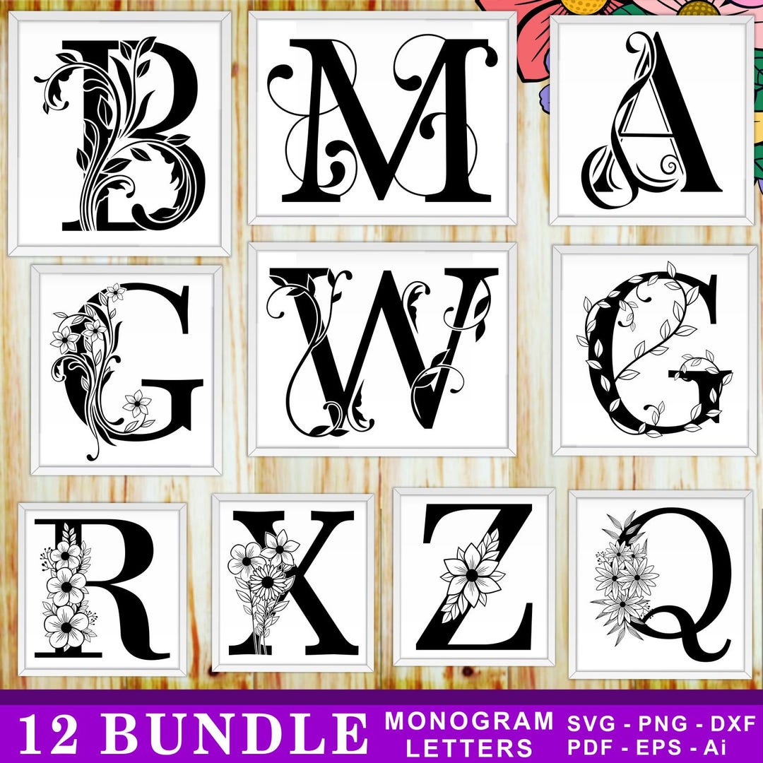 Flower Monogram Letters SVG Designs Bundle, Floral Monogram Font SVG ...