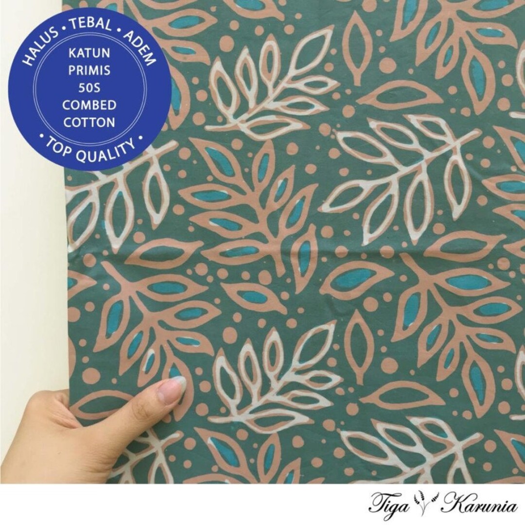 Written Stamp Batik Fabric Premium Combination of Green Leaves Cream ...