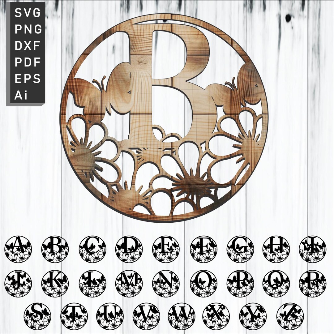 Flowers Monogram Alphabet Letters Set A-Z SVG Designs Bundle, Round Floral Monogram Font SVG ...