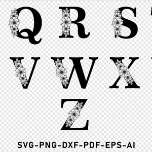 Flowers Split Font Alphabet Monogram Letters Set A-Z SVG Designs Bundle, Floweral Monogram Font ...
