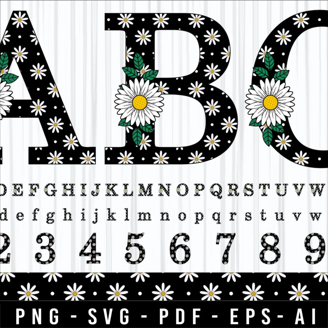 Flower Doodle Letters Set A-Z SVG Designs Bundle, Floral Monogram Alphbet Letter Font SVG, PNG ...
