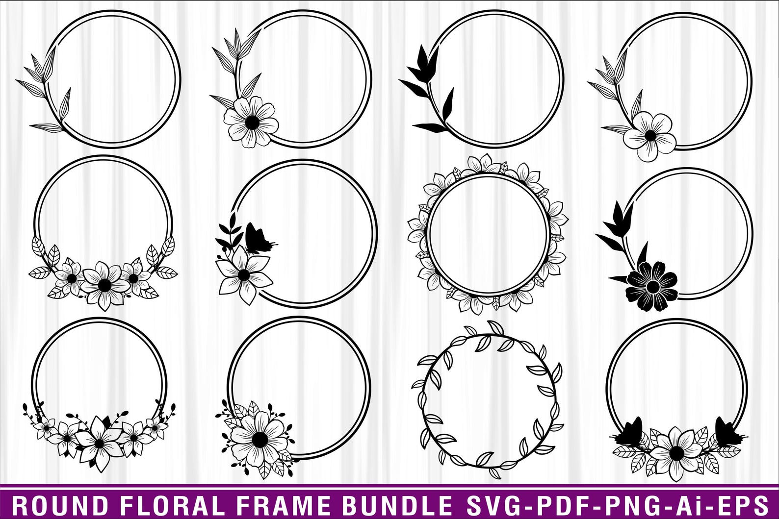 Round Floral Frame SVG Designs Bundle, Flowers Frames SVG Cut Files ...