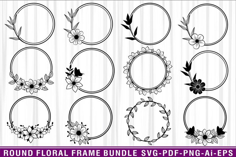 Round Floral Frame SVG Designs Bundle, Flowers Frames SVG Cut Files ...