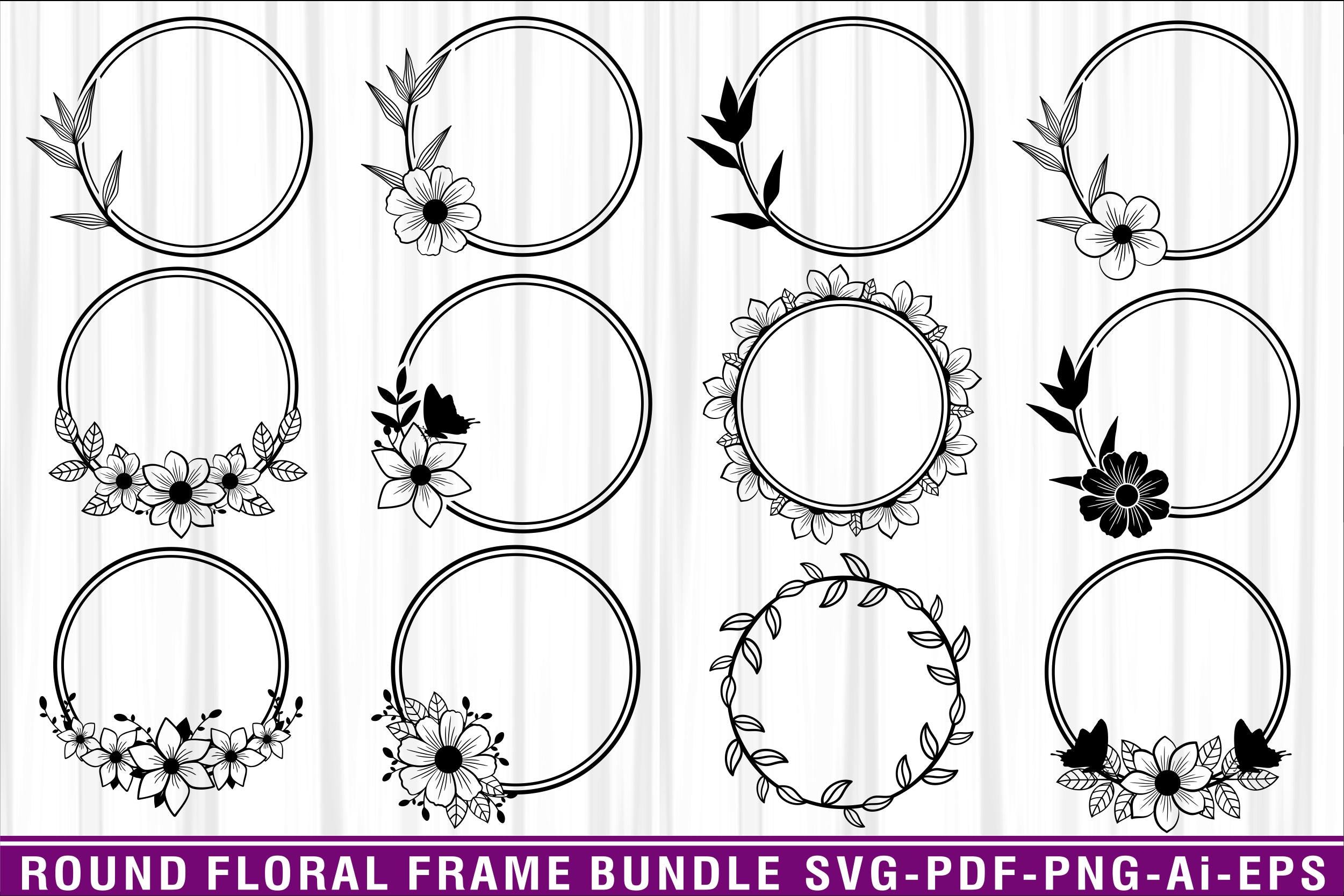 Round Floral Frame SVG Designs Bundle, Flowers Frames SVG Cut Files ...