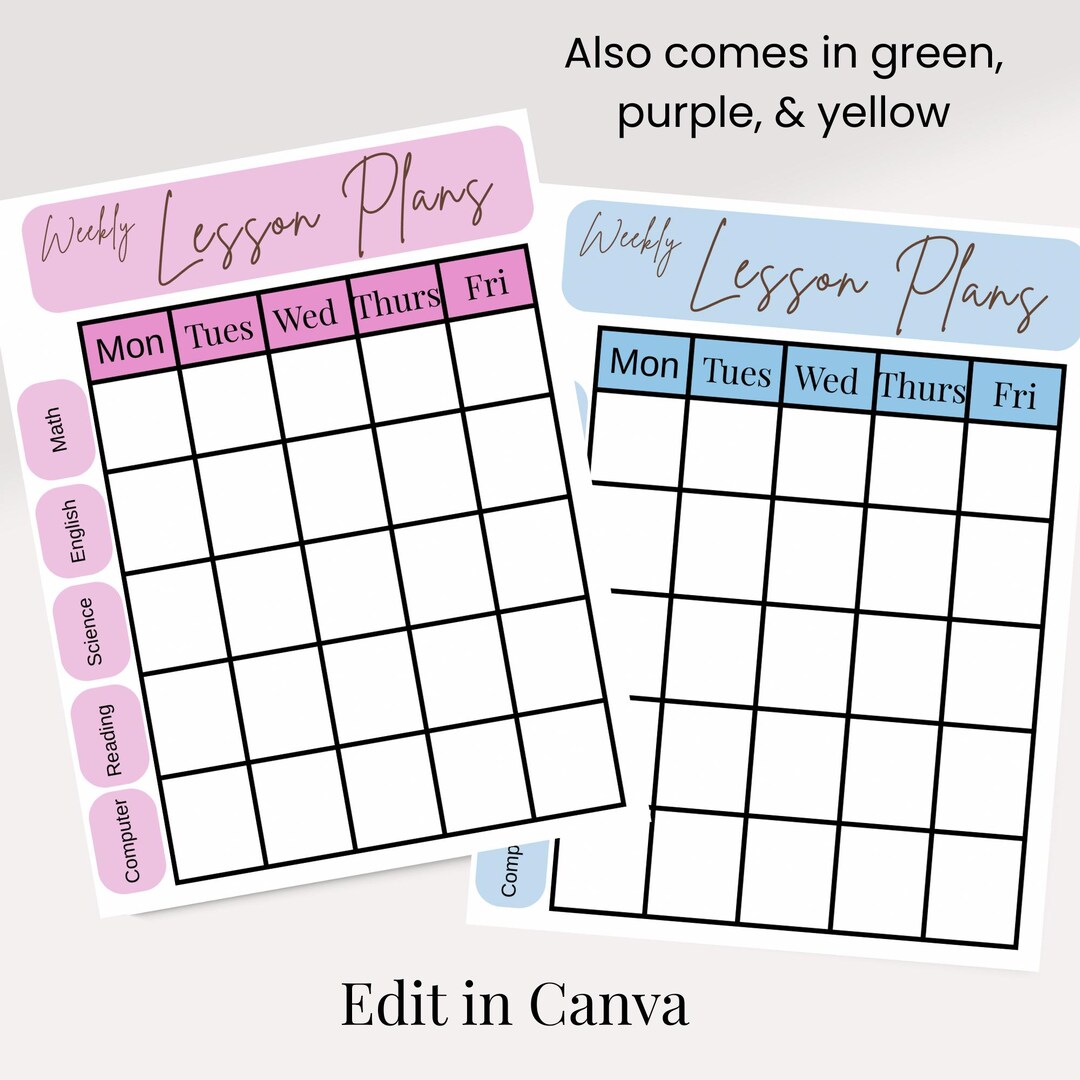 Colorful Lesson Planning Template-canva Editable, Weekly Teacher ...