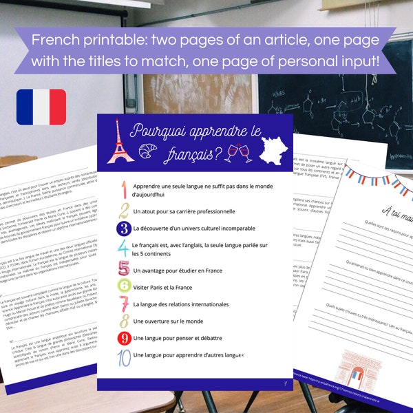 French Reading Comprehension Worksheet - Etsy