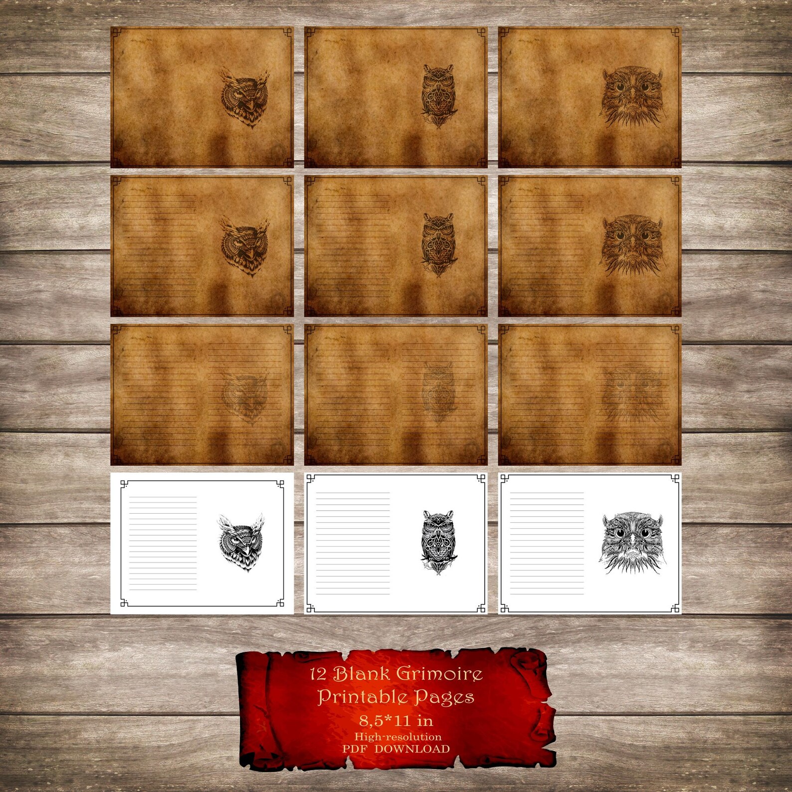 12 blank pages of Grimoire with Owls Book of Shadows | Etsy