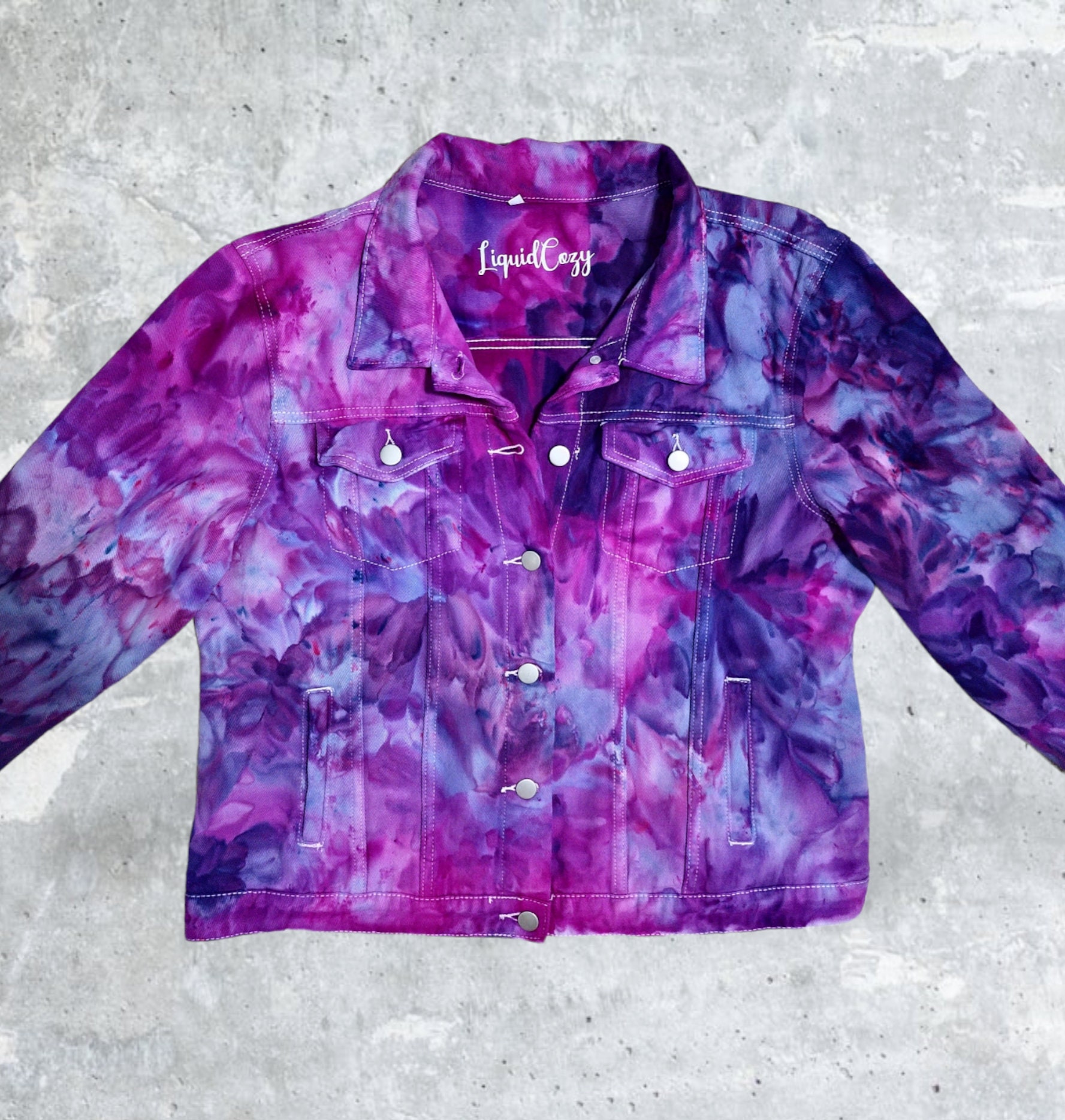 Womens Hand Dyed Purple Denim Jacket, Tie Dye Denim Jacket Liquid ...