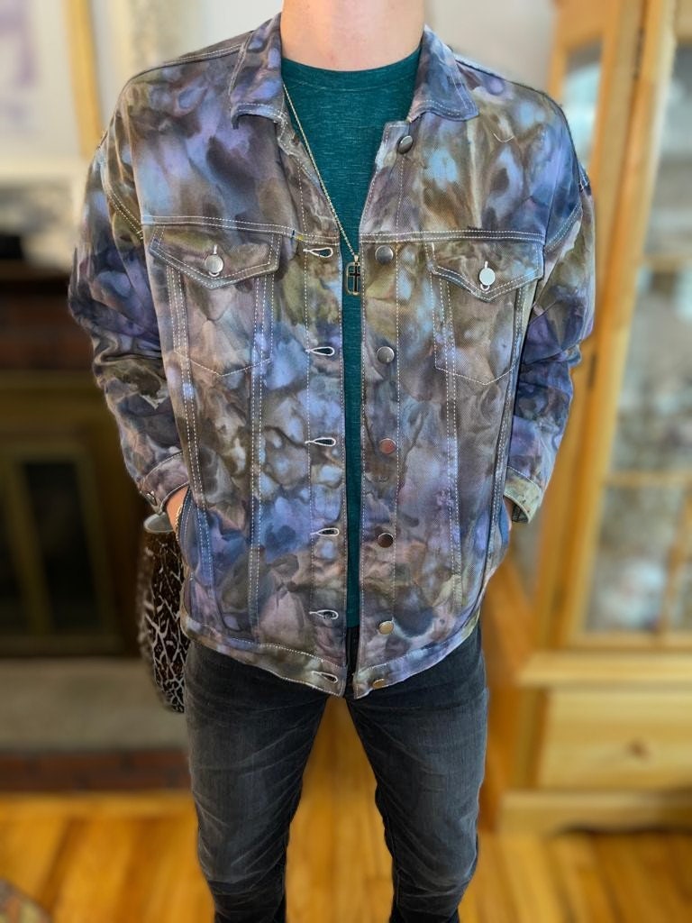 Unisex Relaxed Fit Denim Jacket Hand Dyed, Tie Dye Denim Jacket Liquid ...