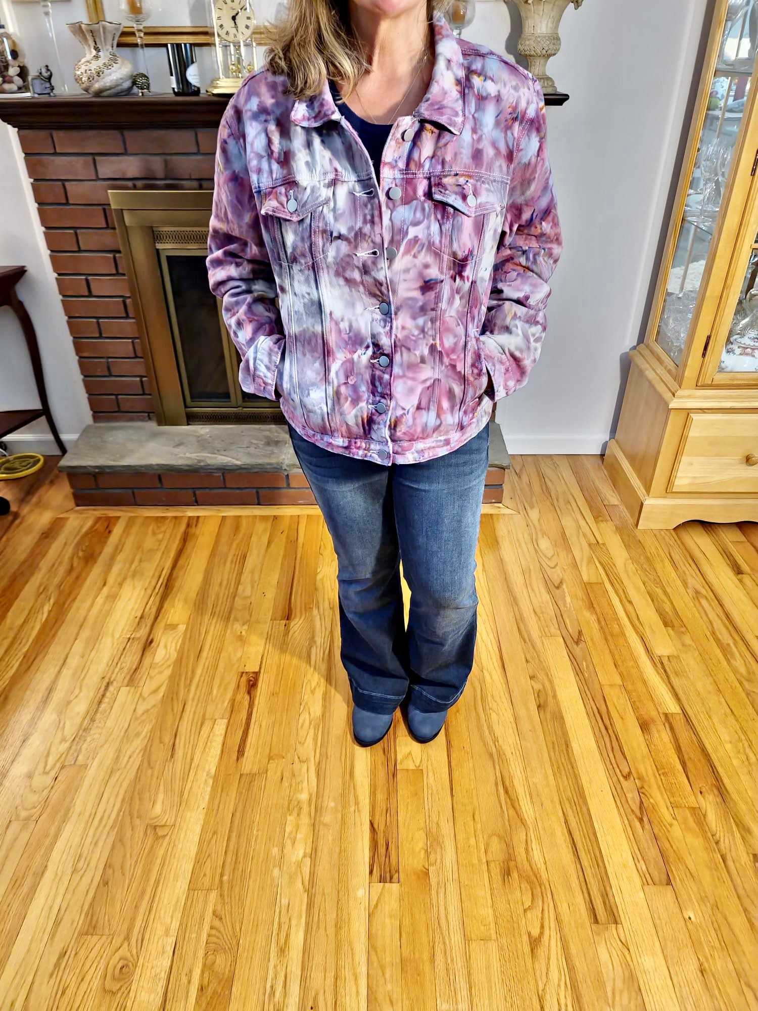 Womens Hand Dyed Denim Jacket Tie Dye Denim Jacket Liquid Lilac Rose