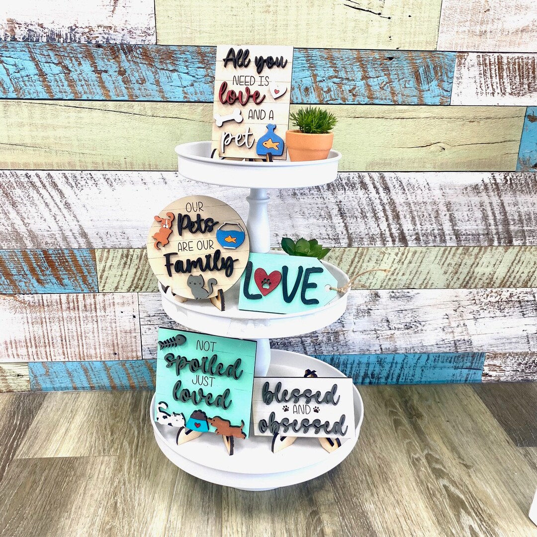 Animal Tiered Tray, Dog Tiered Tray, Dog Themed Decor, Cat Tiered Tray ...