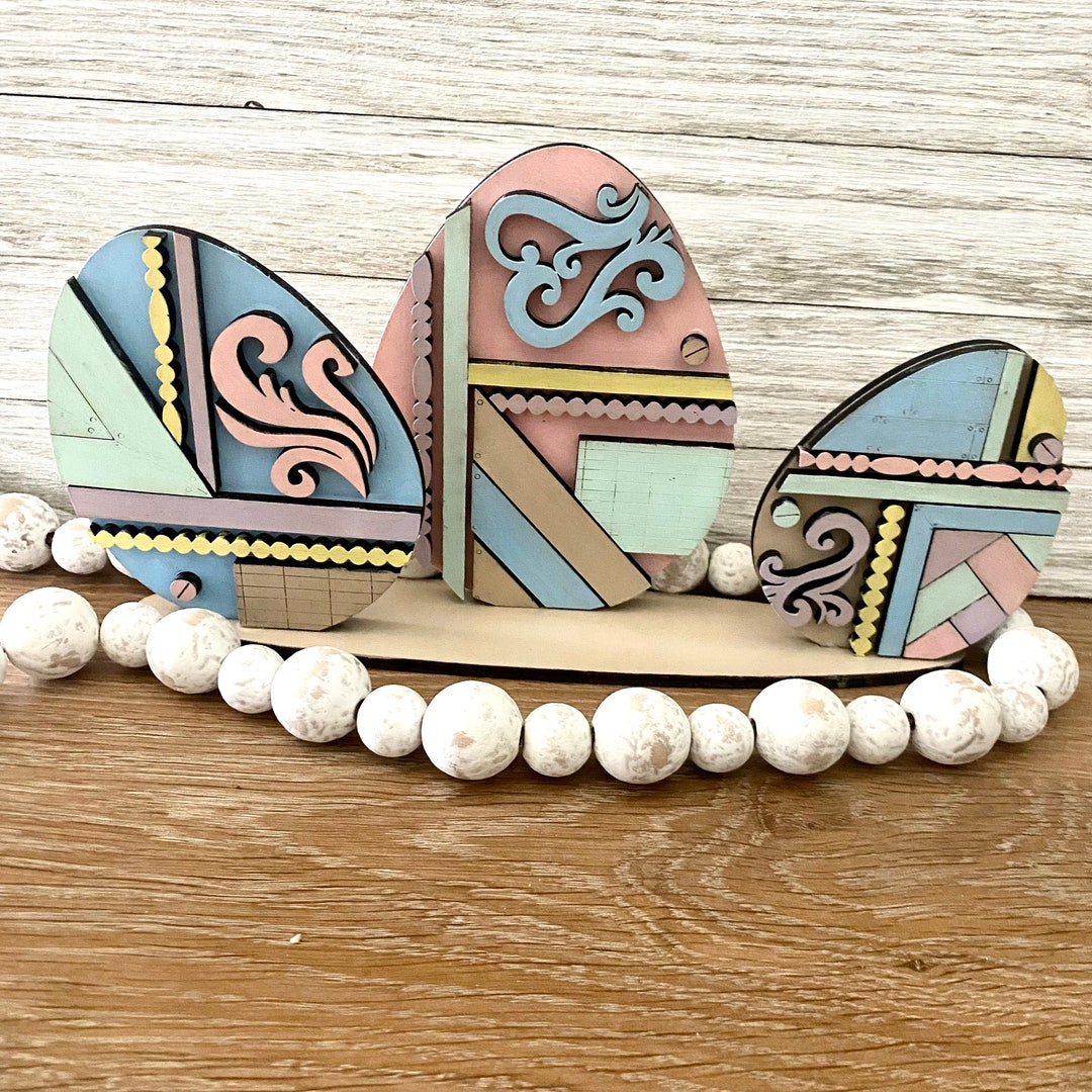 Vintage Rustic Wood Easter Egg Trio | Farmhouse Easter Spring Decor | Easter Table Decor |easter ...