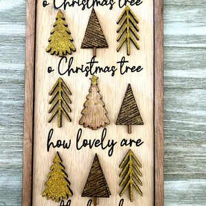 O Christmas Tree Gold Glitter Wood Sign | 3D Laser Christmas Tree Wood ...