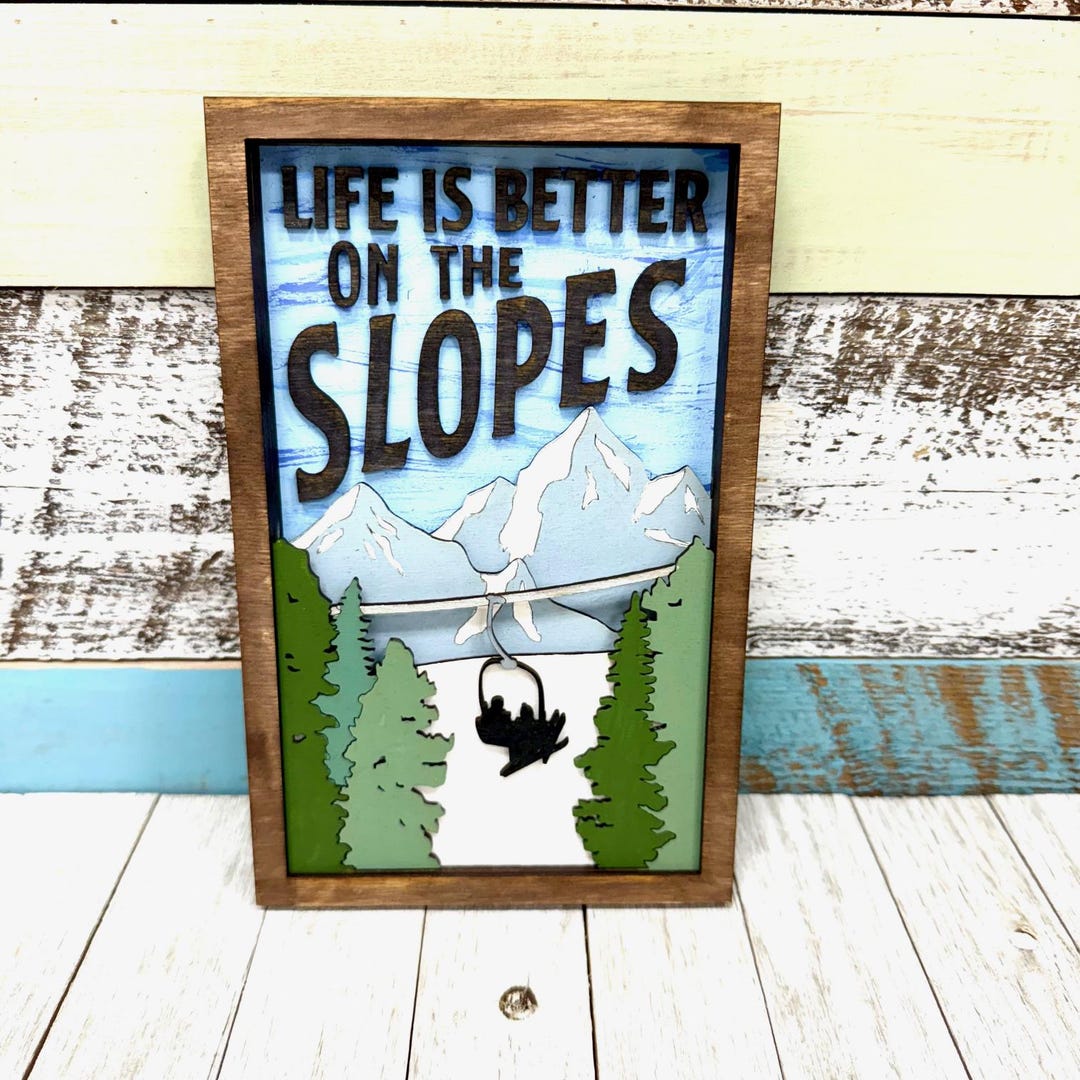 Life is Better on the Slopes 3D Wood Sign, 6 Layer Snowboard Wood Sign ...