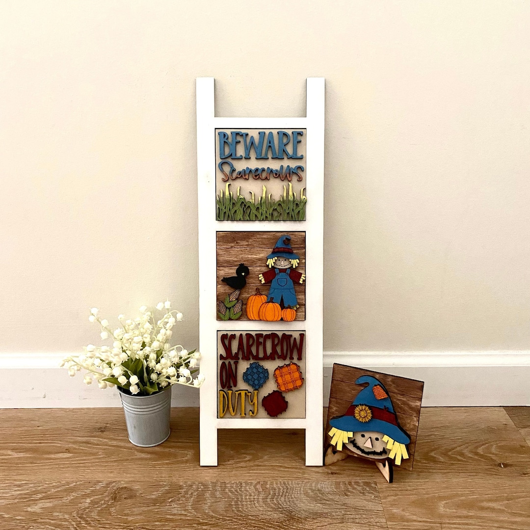 Fall Scarecrow Interchangeable Leaning Ladder TILES ONLY, Farmhouse ...