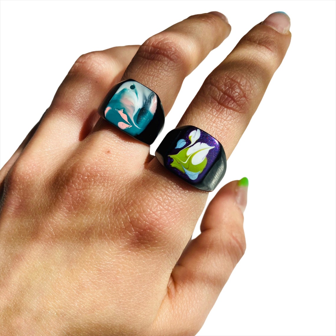 TIE-DYE RING black edition Enamelled rings with | Etsy