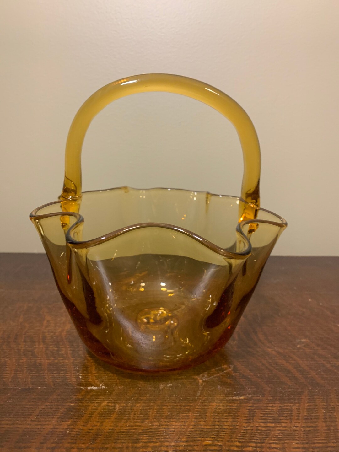 Blenko Ruffled Hand Blown Large Glass Basket # 7920 Wheat Color - Etsy