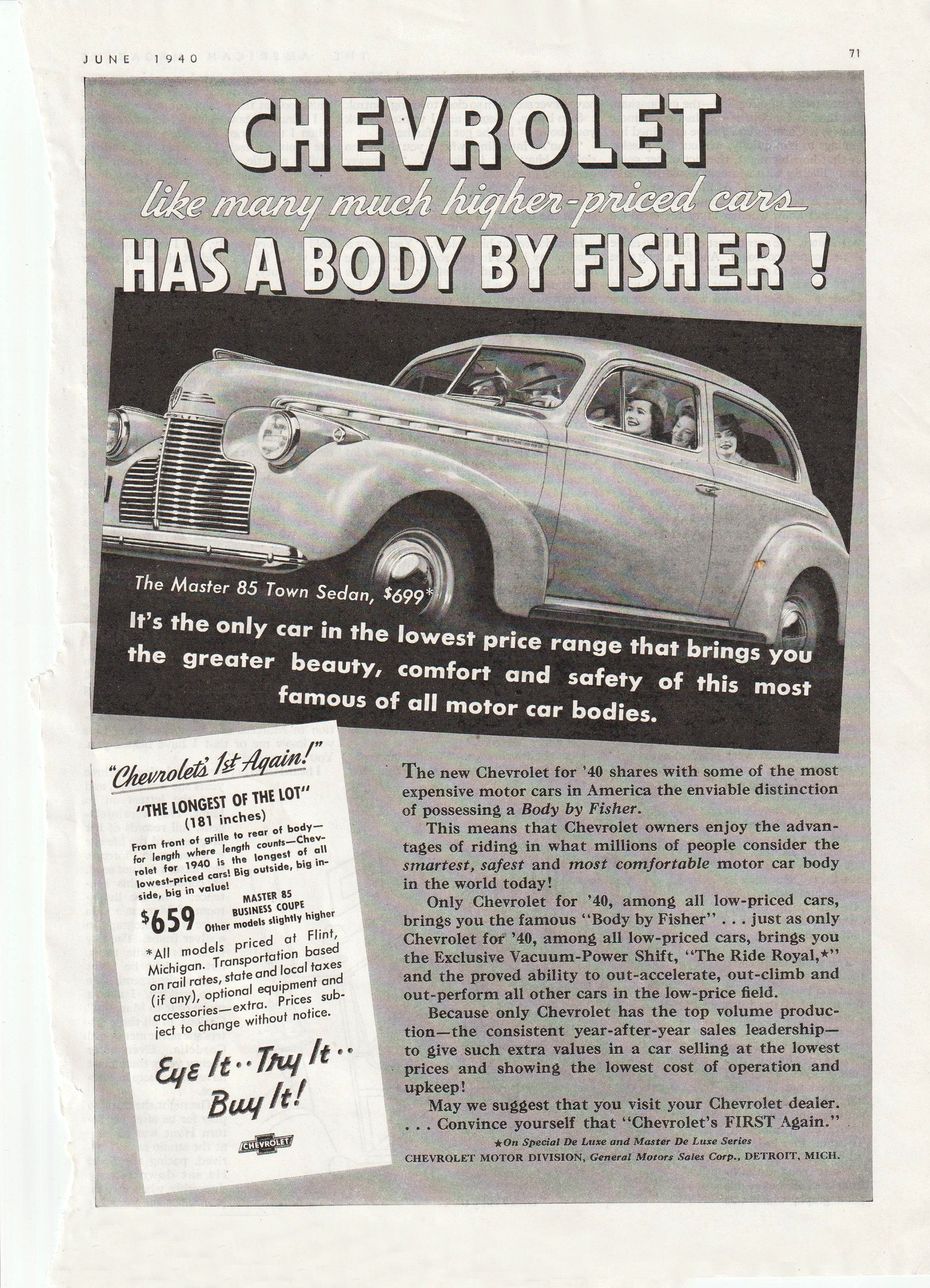 40' Chevy Ad, Vintage Print Magazine Advertising, Ephemera, Car ...