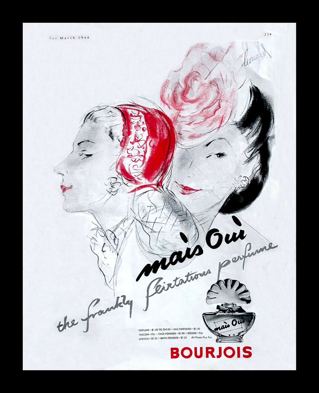 Vintage 1944 Mais Oui Perfume Ad: Elegant Women's Fashion Print - Etsy