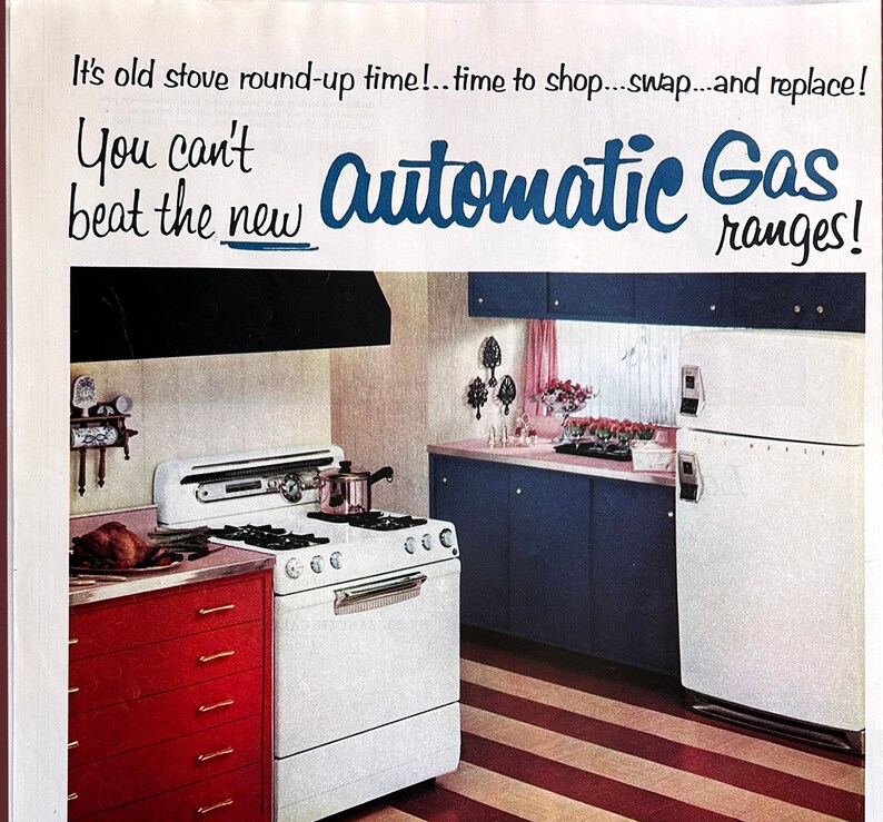 1950's Gas Kitchens Vintage Ad, Vintage Magazine Ads, Electric Range ...