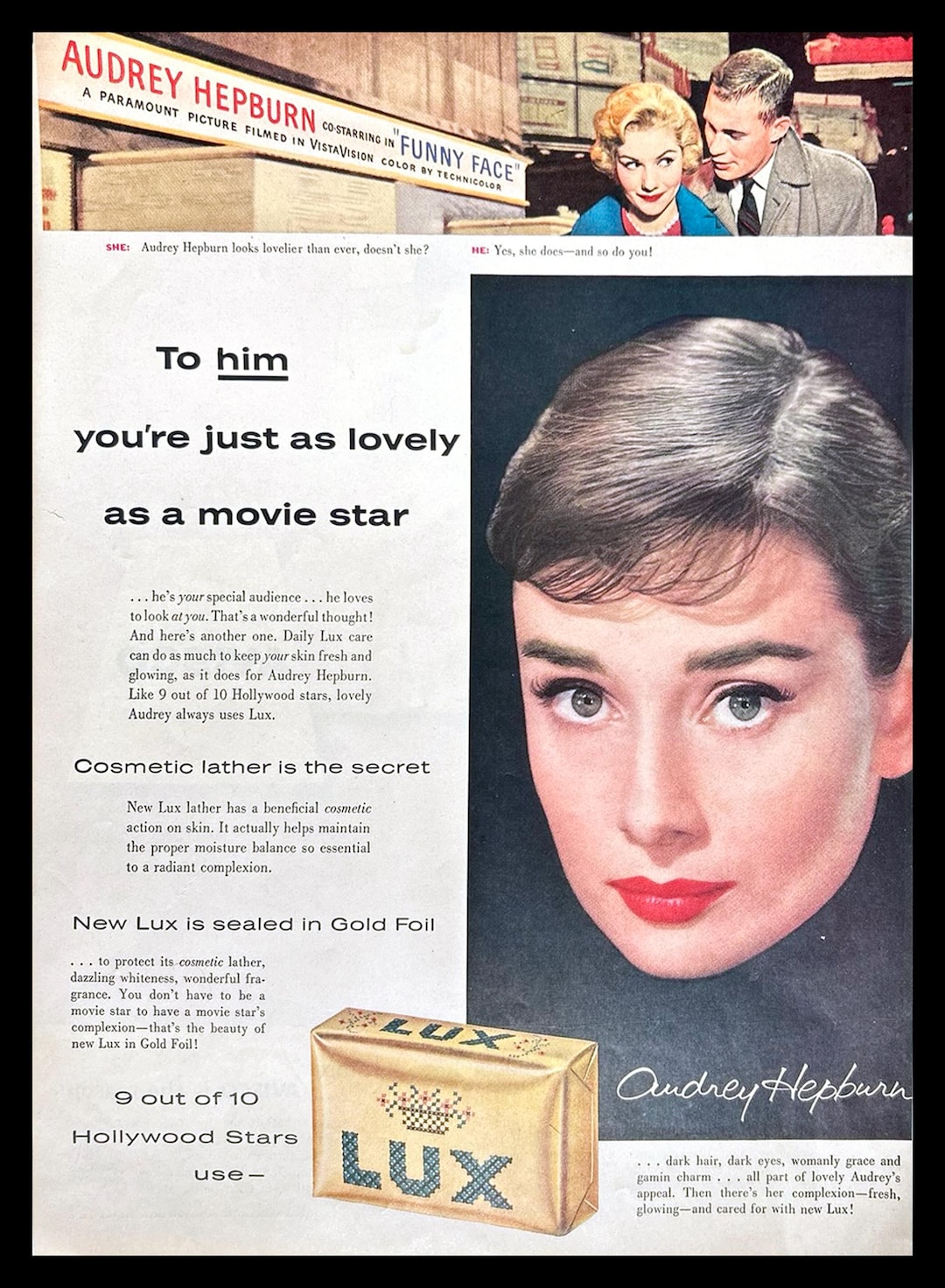 Vintage Audrey Hepburn Lux Soap Ad Print: Laundry Room & Beauty Salon ...
