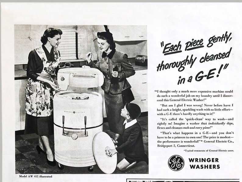 Wringer Washer Ad, 1951 General Electric Vintage Magazine Ad, Print ...